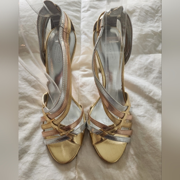 Coach | Shoes | Coach Brendy Metallic Heels Sandals Size 7b Tri Color ...